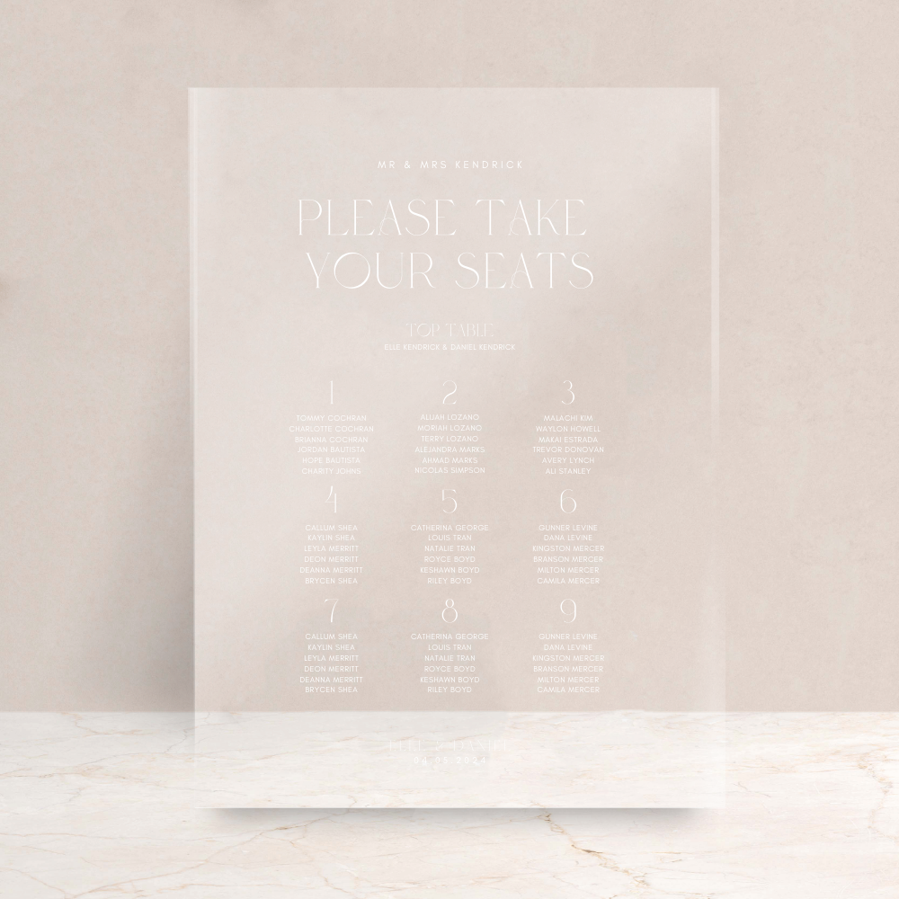 Elle Wedding Acrylic Table Plan Sign | The Ivy Collection | Luxury Wed ...