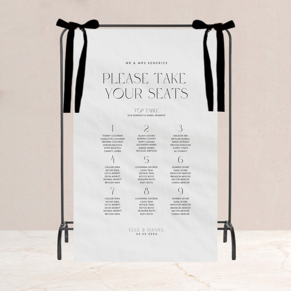 Elle Wedding Table Plan Fabric Sign | The Ivy Collection | Luxury Wedd ...